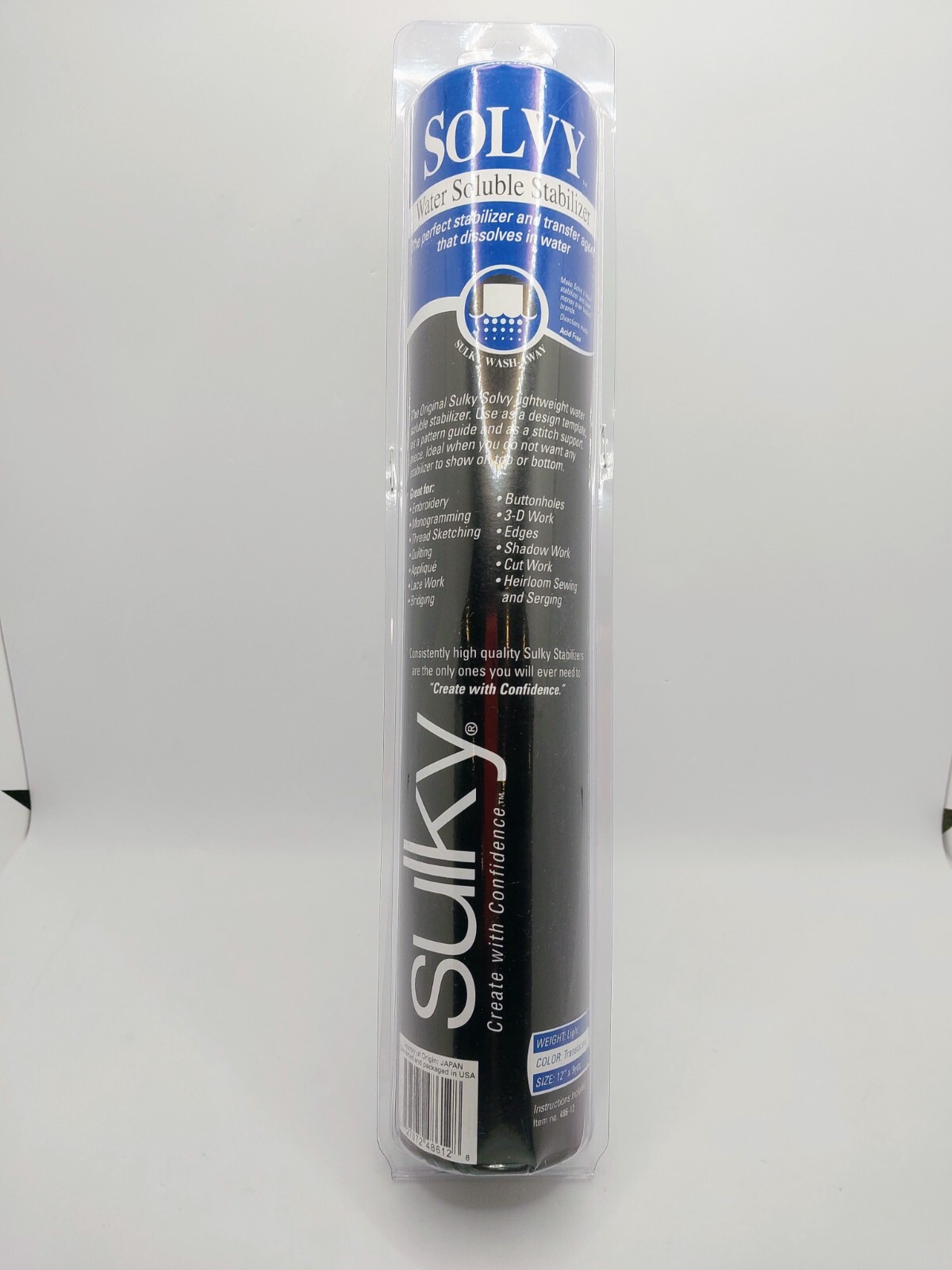 Sulky Super Solvy ~Wash-Away~ (Translucent, Medium, Size 12" x 9 yds ...