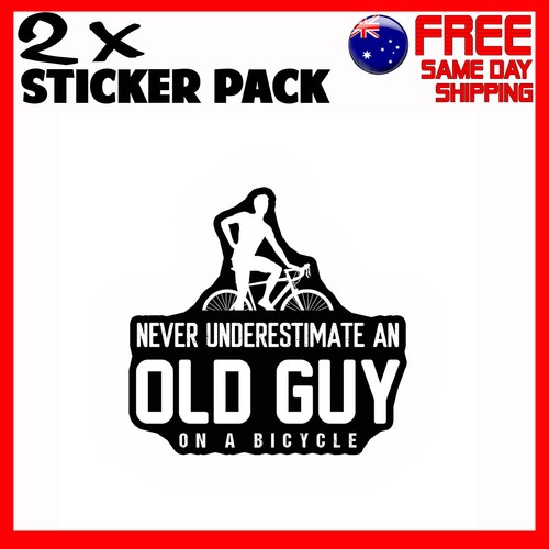 2 x Stickers Never Underestimate Old Guy On Cycling Bike Car Funny ...