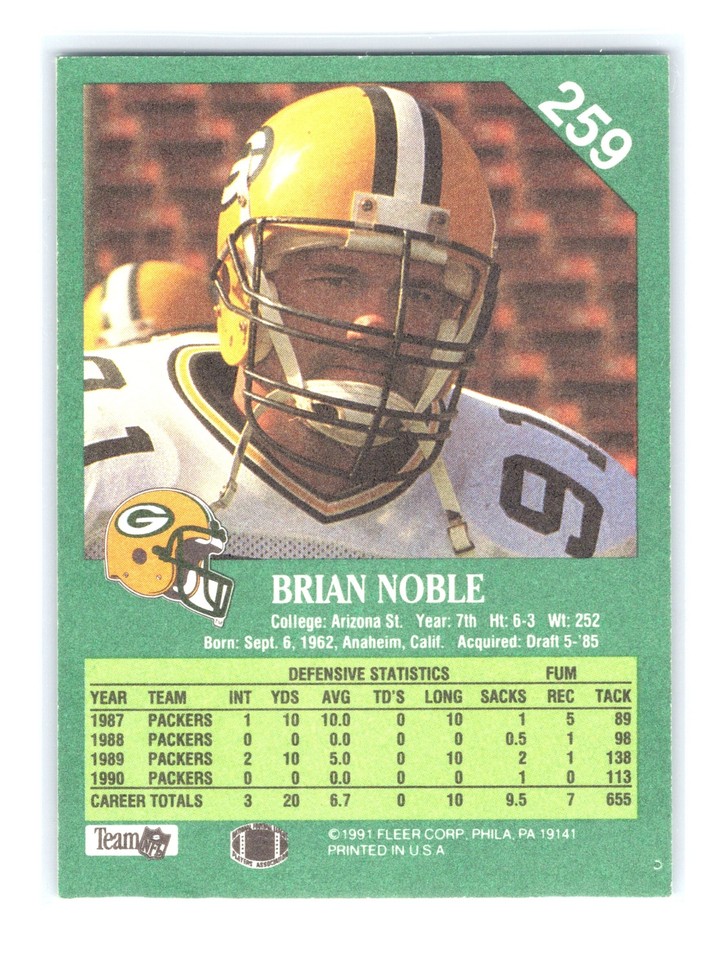 1991 Fleer Football #259 Brian Noble Green Bay Packers | eBay