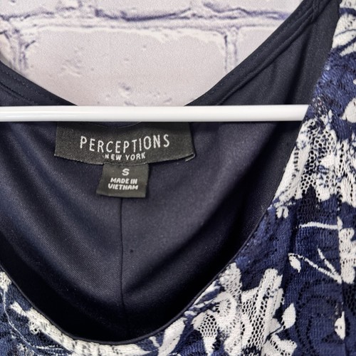 Perceptions NY Small Blue Floral Sleeveless Lace A-Line Dress Lined ...