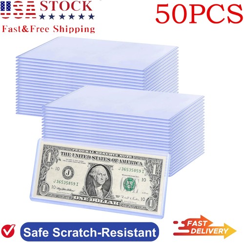 50 PCS Clear Paper Money Sleeves & Holders With Storage Case For Dollar ...