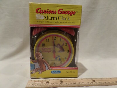 VINTAGE "CURIOUS GEORGE" ALARM CLOCK VINTAGE STYLE-YELLOW WITH RED ...