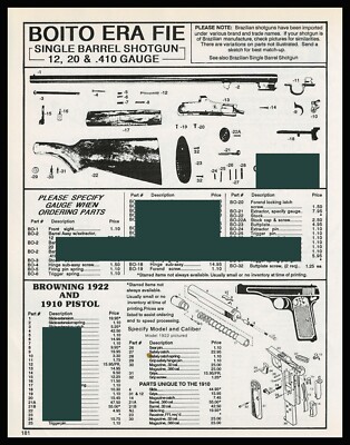 1995 BOITO ERA FIE 12 20 410 Single Shotgun BROWNING 1922 1910 Pistol ...