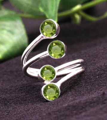 925 Silver Ring / Green Peridot / Handmade Ring / Band Adjustable Ring ...