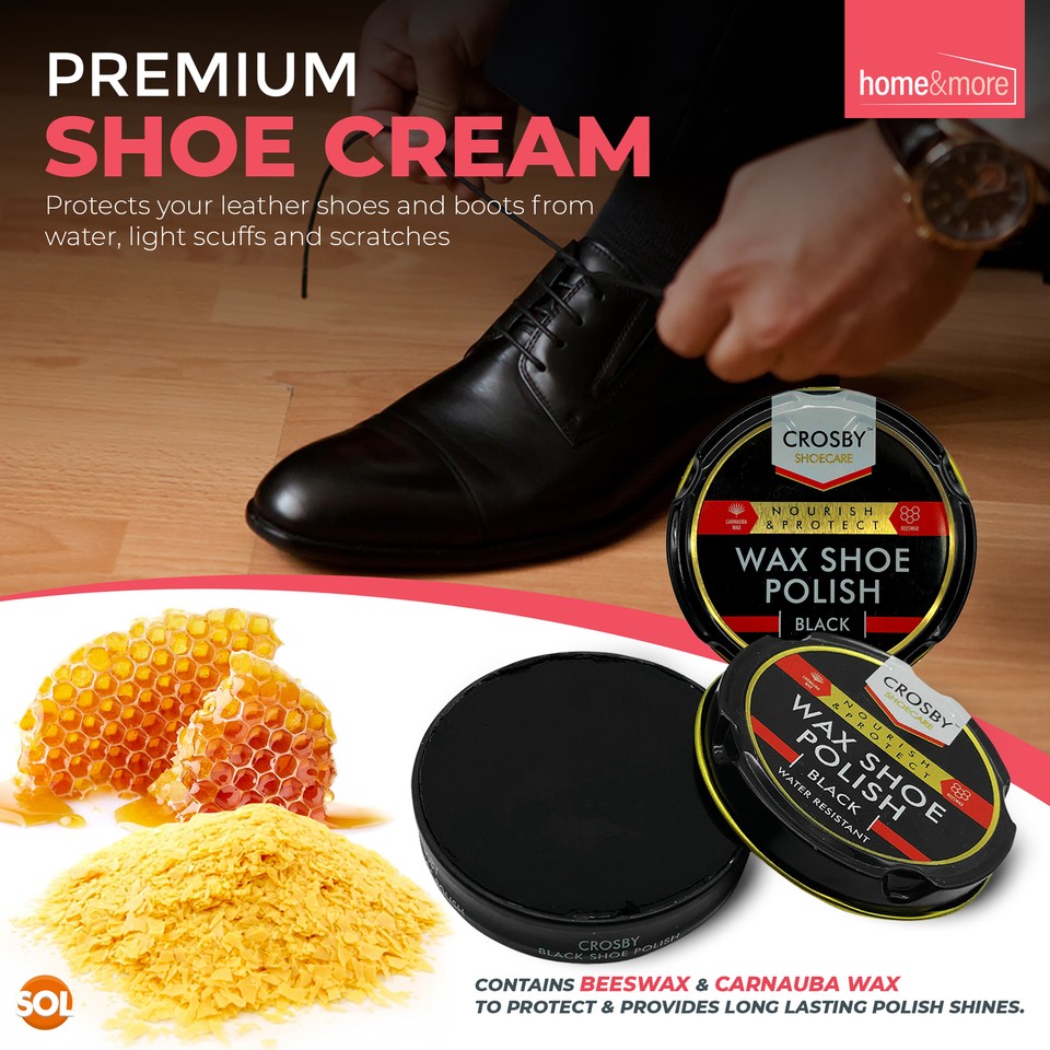 3pk Wax Shoe Polish Black x 50ml Traditional Leather Boot Shine Cleaner ...