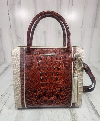 Brahmin Small Brown Caroline Clay Caye Croc Embossed Leather Satchel ...