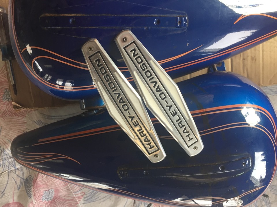 HARLEY SHOVELHEAD OEM GAS FUEL TANKS 67-72 EMBLEMS SHUT OFF CAP FL FLH ...