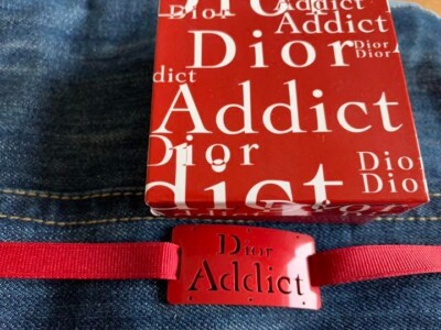 Christian Dior Addict Bracelet choker Red Logo Charm Ribbon type ...