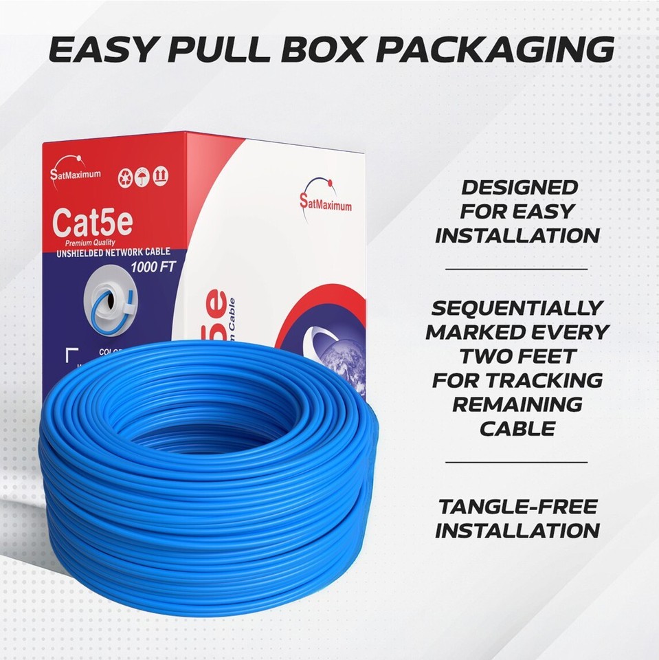 1000ft CAT5e Cable Solid Wire 24AWG Box Cat5 Ethernet Network RJ45 UTP ...