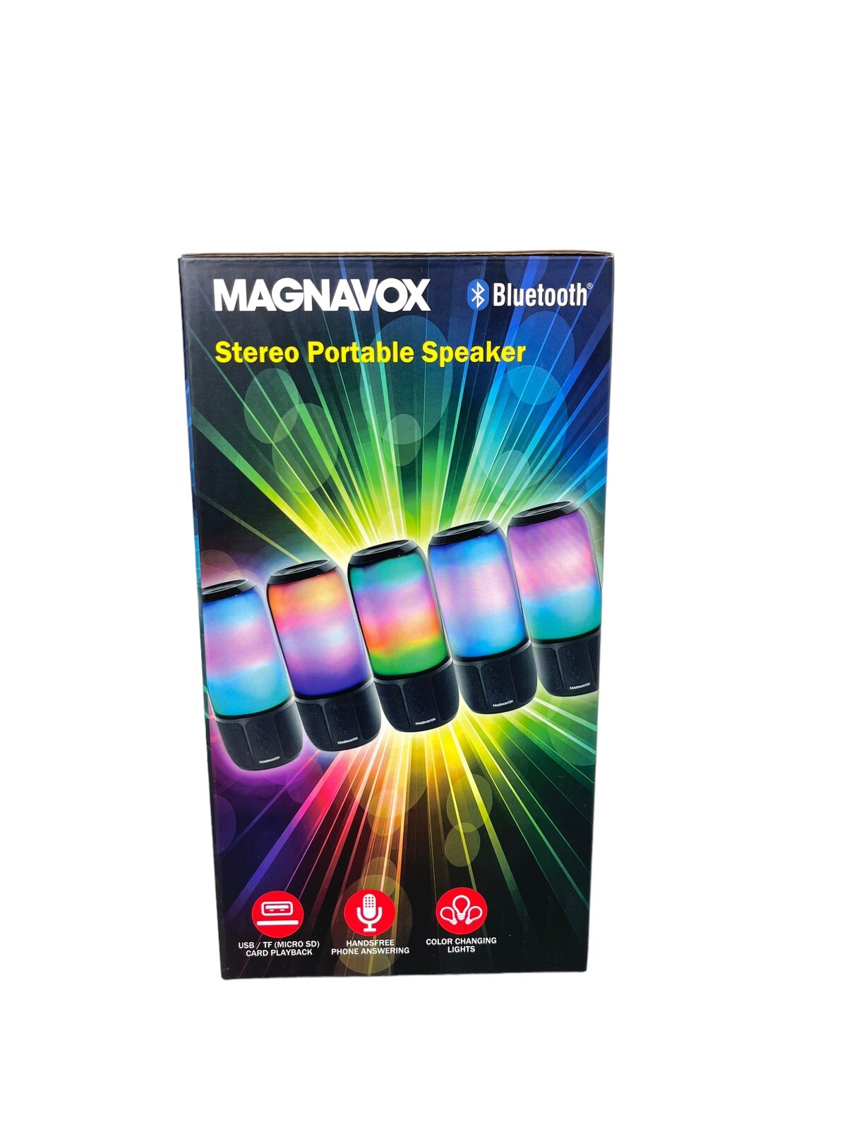 Magnavox MMA3752-BK Stereo Portable Speaker Color Changing Lights ...