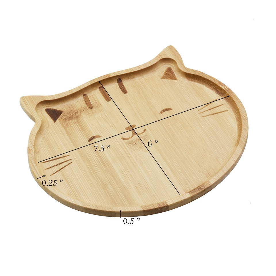 Bamboo Food Snack Plate Tray Kitty Cat Design and Kids Spoons & Forks ...