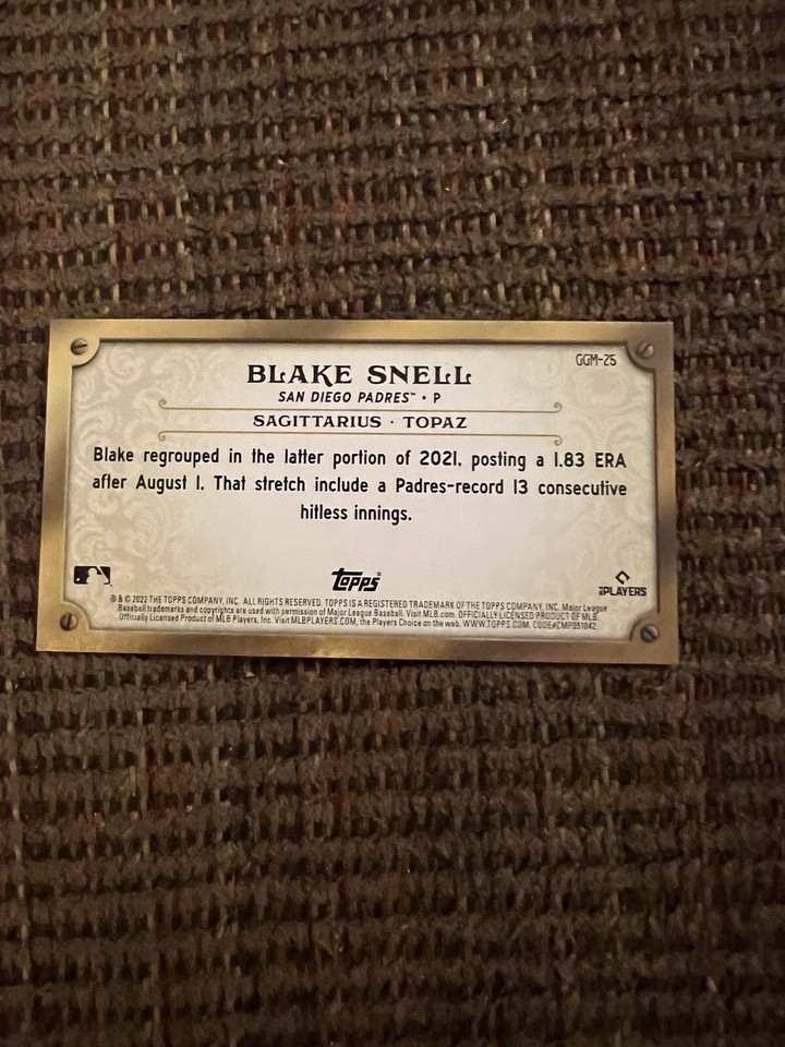 2022 Topps Gypsy Queen Blake Snell GQ Gems Mini Card GGM25 San Diego ...