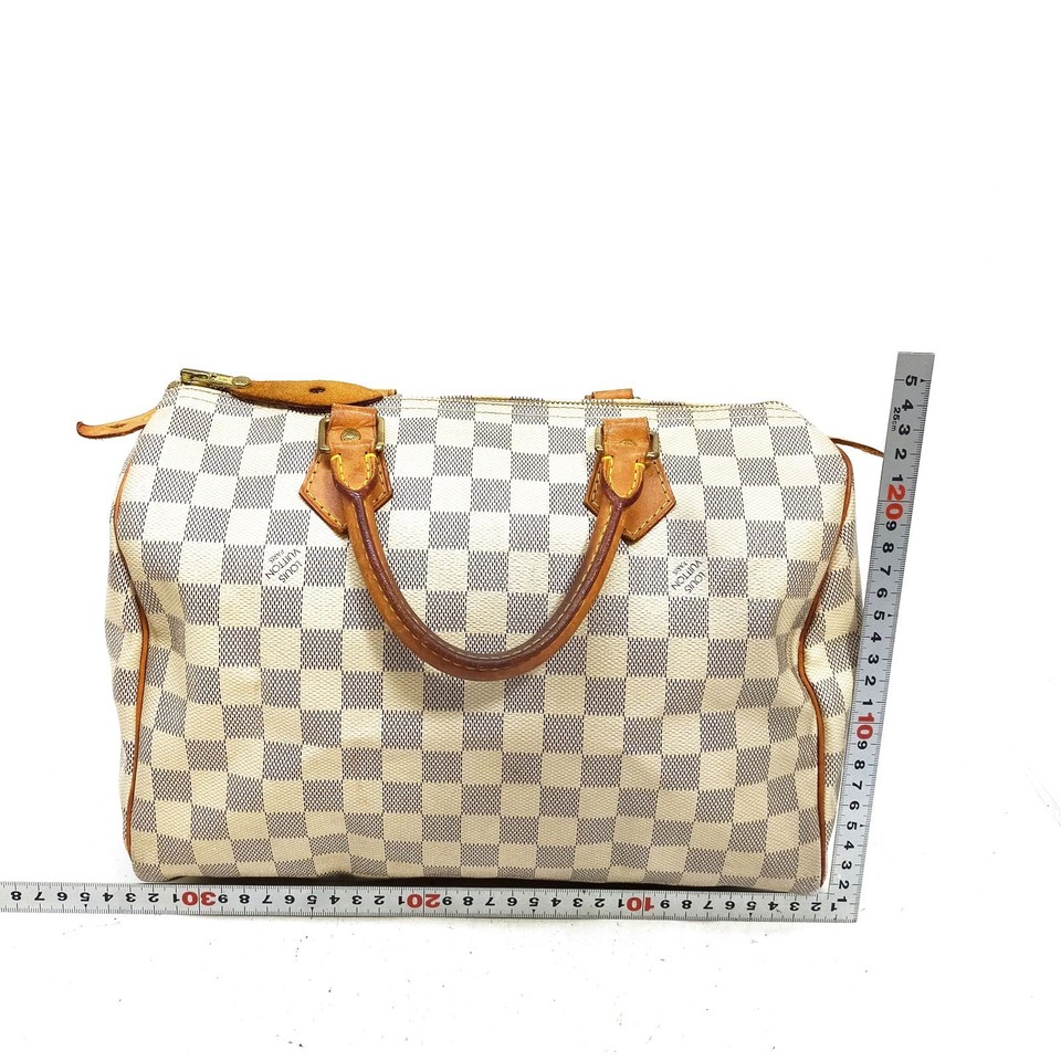 NO TARIFF Louis Vuitton LV Hand Bag N41533 Speedy 30 White Damier Azur ...