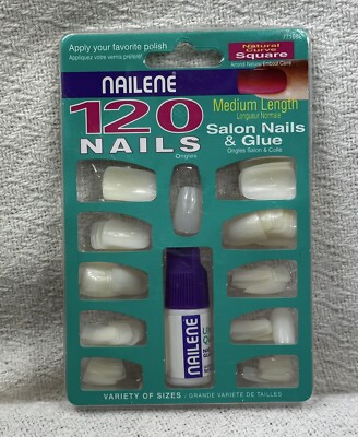 NAILENE Glue-On Nails 120 Nails Natural Curve Square Medium Length | eBay