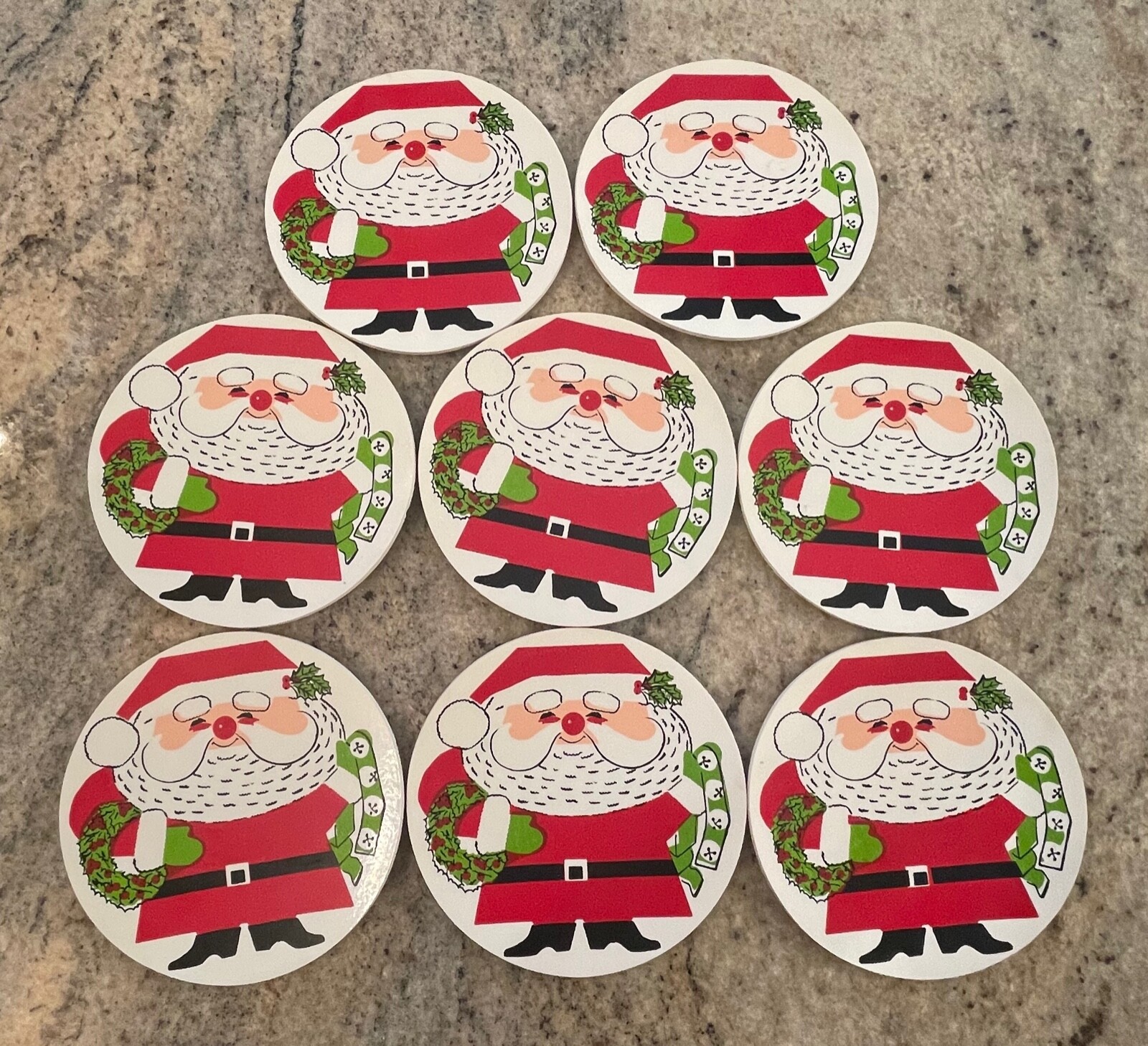 Set of 8 Vintage Vinyl Christmas Round Coasters Large 4.75" - Santa ...