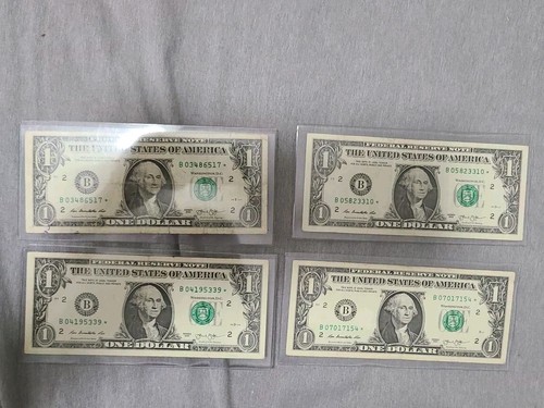 2013 $1 Dollar Star Note B Duplicate Serial Number Error Lot of 4 Notes ...