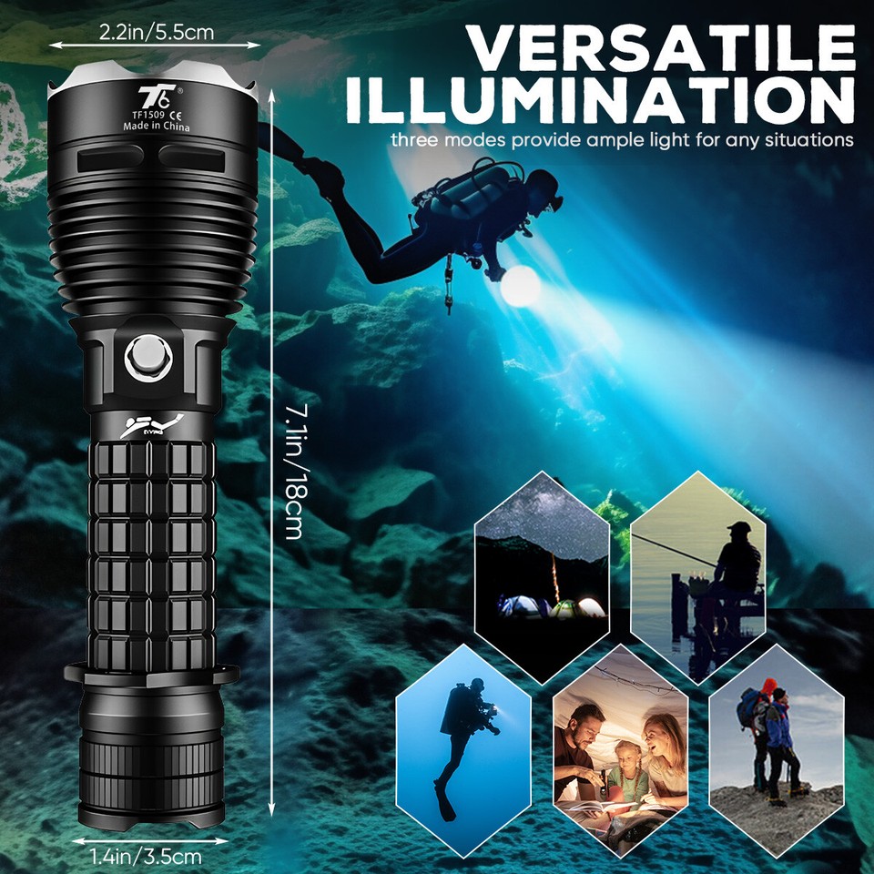 Super Bright LED Diving Flashlight Underwater Powerful P70 LED Scuba ...