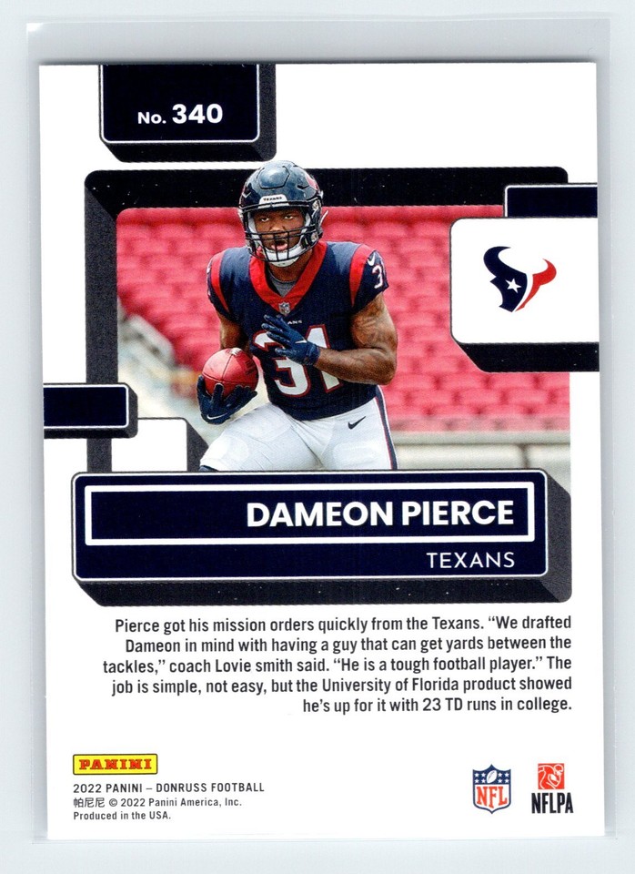 2022 Donruss Dameon Pierce #340 Rated Rookie Card RC Houston Texans | eBay