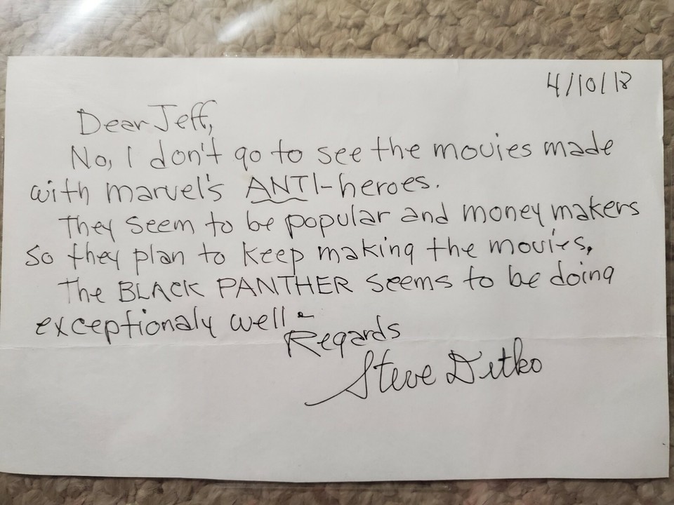 STEVE DITKO SIGNED MARVEL HANDWRITTEN LETTER BLACK PANTHER BECKETT BAS ...