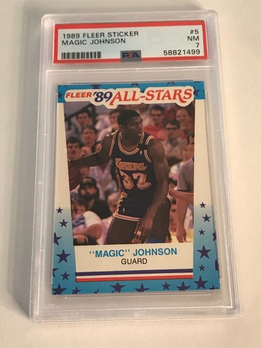 1989 Fleer Magic Johnson Sticker Los Angeles Lakers #5 PSA 7 NM | eBay
