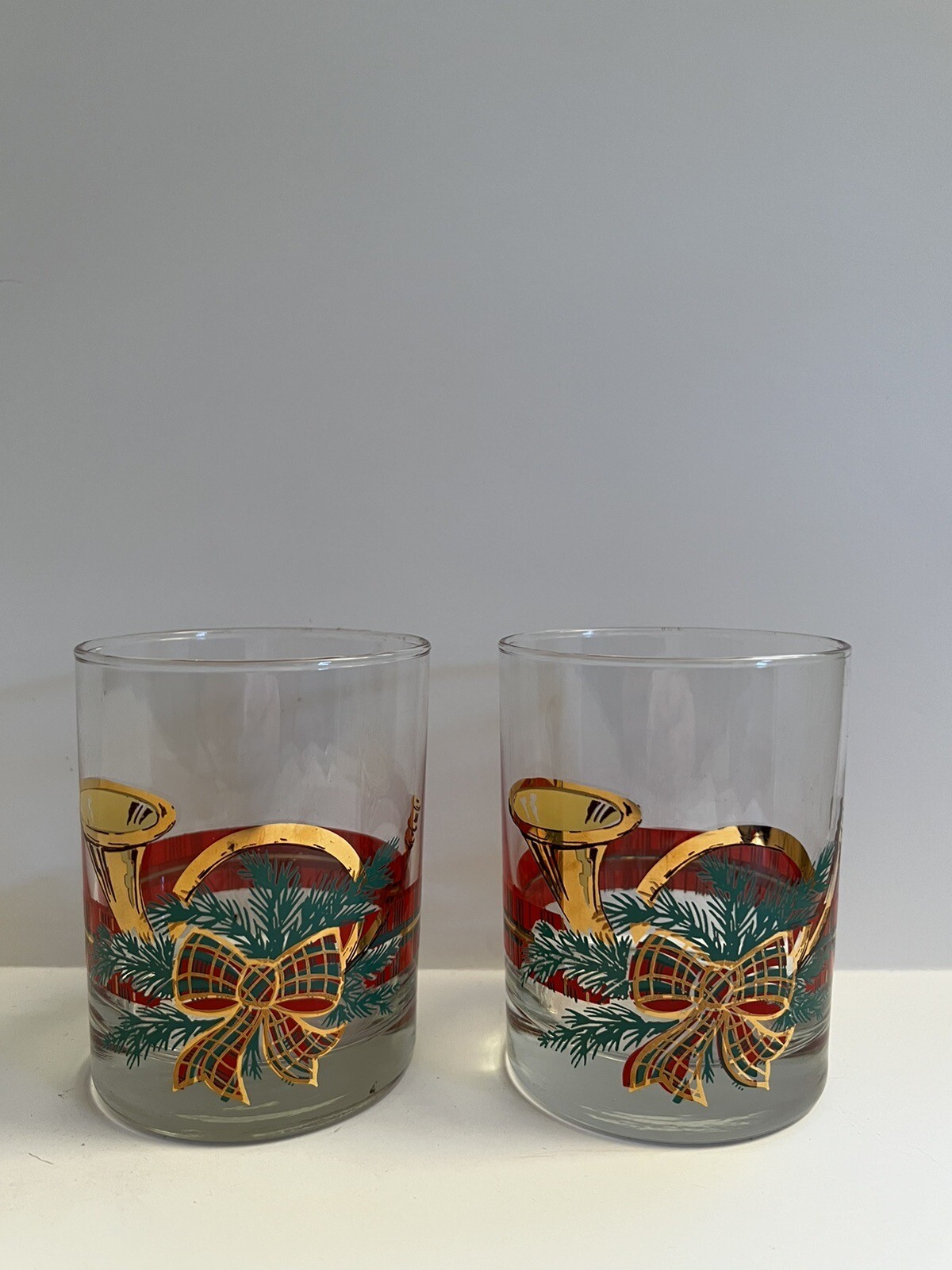 Pair of Vintage Christmas Holiday Trumpet Yule Horn Cocktail Rocks ...
