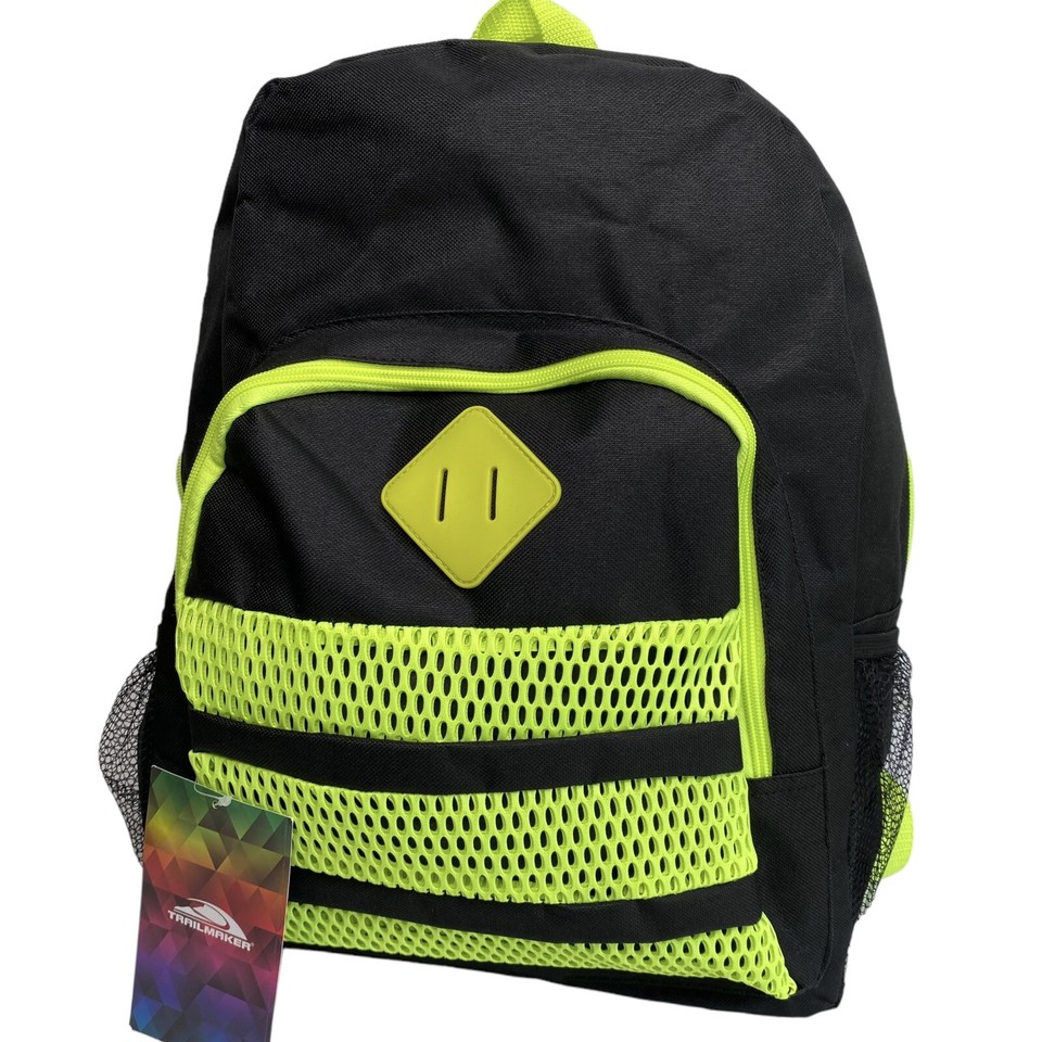 Trailmaker Kids Black Neon Backpack 16 x 12 Unisex Mesh Side Bottle ...