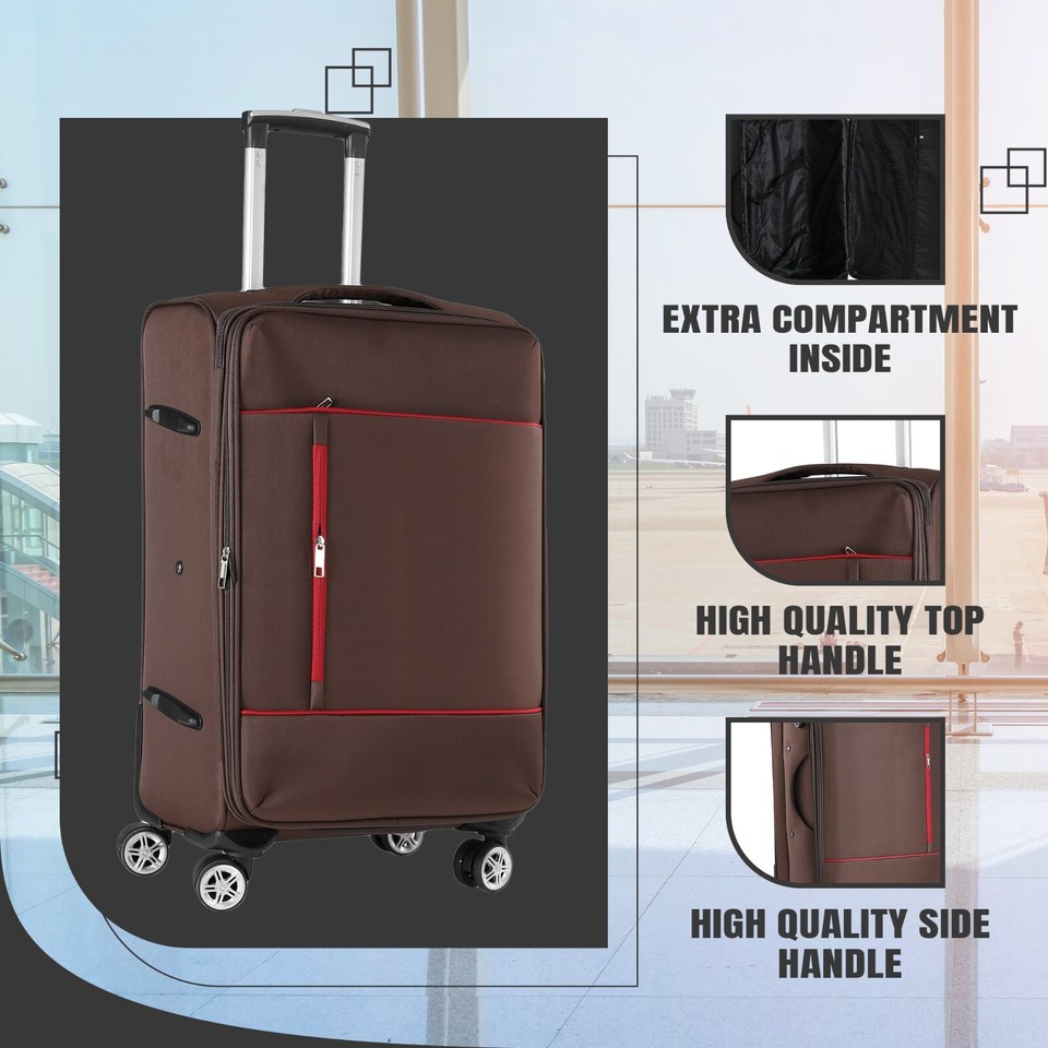 Lightweight Soft Shell Suitcase Cabin Luggage Checked In Set 4 Wheels ...