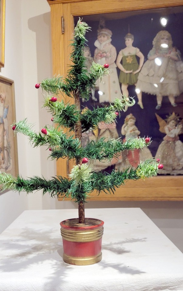 Small Green Feather Tree, in Wooden Pot. German, 1920s. 16" high. 14 ...