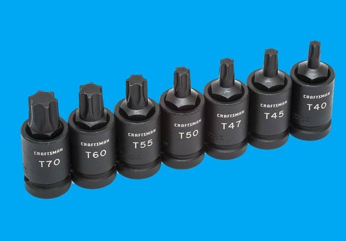 Craftsman 1/2" Drive Impact Torx Bit Socket Set 7pc T40 T45 T47 T50 T55 ...