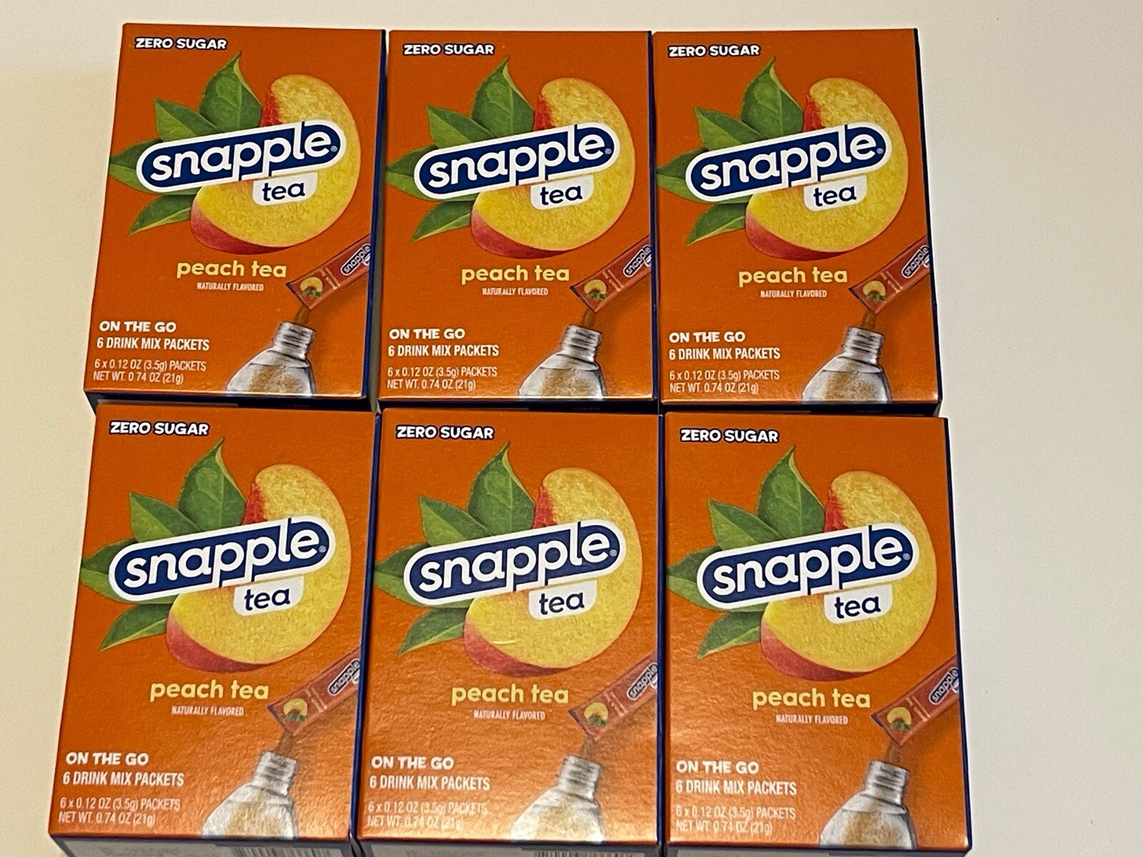 Snapple PEACH TEA Lot of 6 Boxes with 6 Packets each free Shipping ...