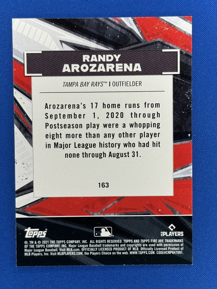 2021 Topps Fire #163 Randy Arozarena Red Flame Rays | eBay