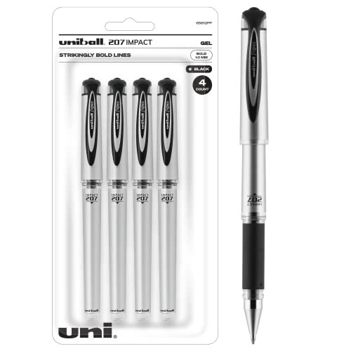 Uniball Signo 207 Impact Gel Pen, 4 Black 1.0mm Bold Point Pens for ...