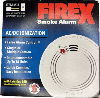 FIREX Smoke Alarm Detector Hardwired 120VAC System AC/DC Ionization ...