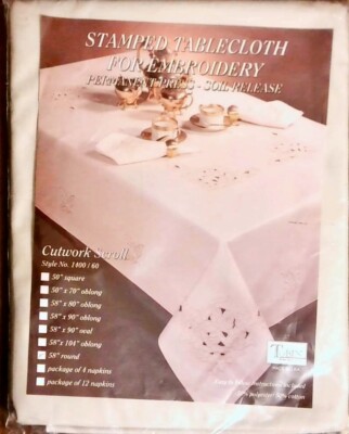 Cutwork Scroll Stamped Tablecloth for Embroidery Tobin 58 inch Round - Sealed | eBay