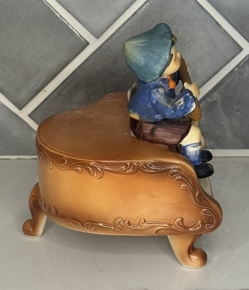 Hummel Boy & Dog Playing Banjo on a Piano Music Box (Small Chip Piano ...