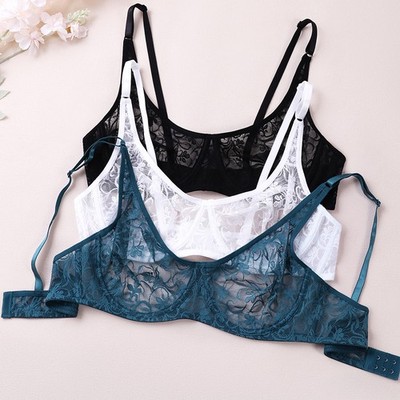 3Pcs Bras Women Bras Lace Sheer Brassiere Underwired Bra Sissy Sexy ...