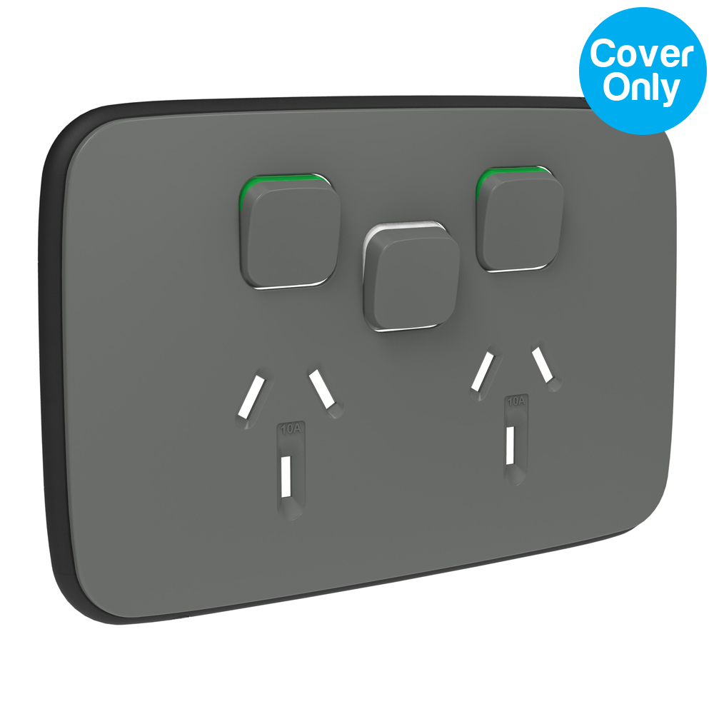 Clipsal Iconic Essence Double Powerpoint + Extra Switch Skin Ash Grey ...