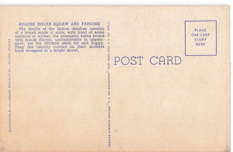Tucson AZ Arizona, Apache Indian Squaw & Papoose, Vintage Postcard | eBay