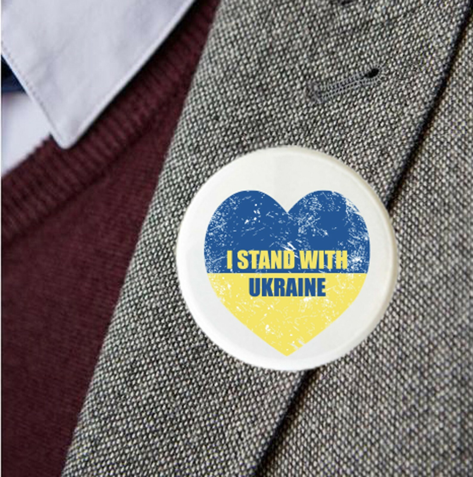 I Stand with Ukraine Badge, Pin Button badge, United against war, Chest ...