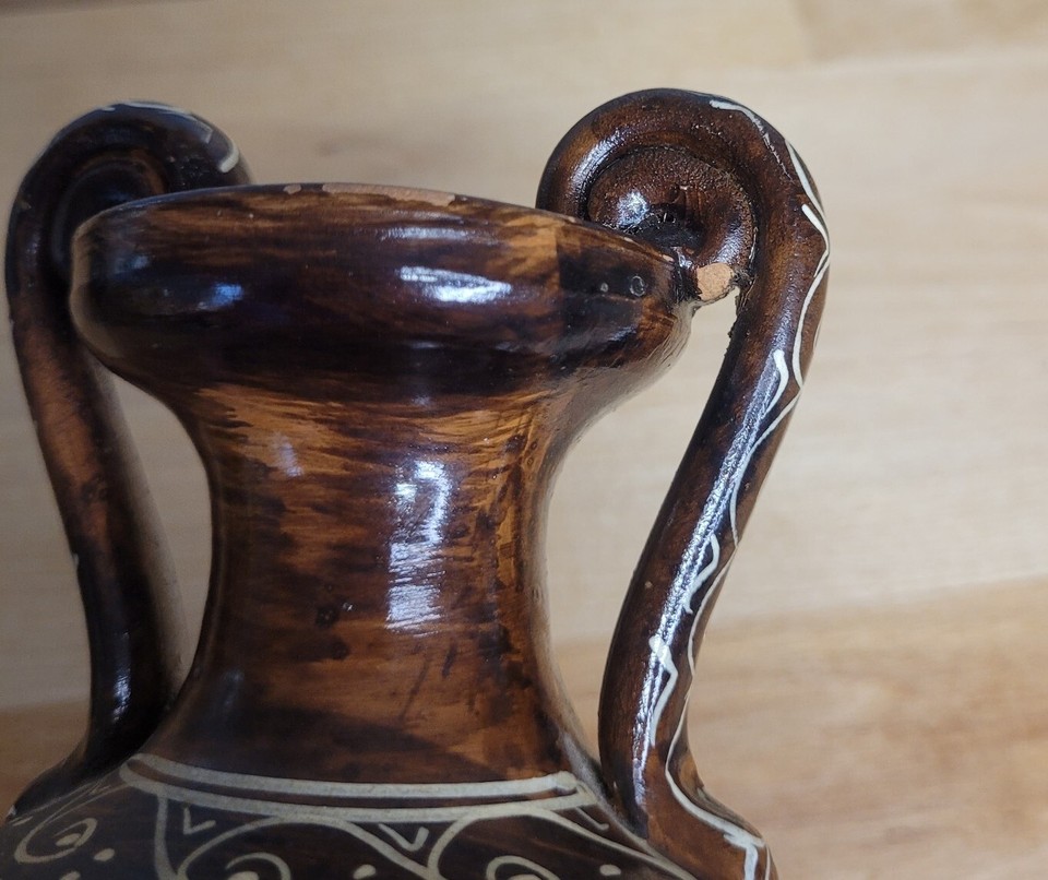 Vintage Mid-Century Greek Art Pottery Amphora Shaped 7" Vase Wood Glazed | eBay