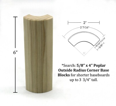 5/8" x 2" x 6" Poplar (Paint Grade) Outside Radius Corner Base Block ...