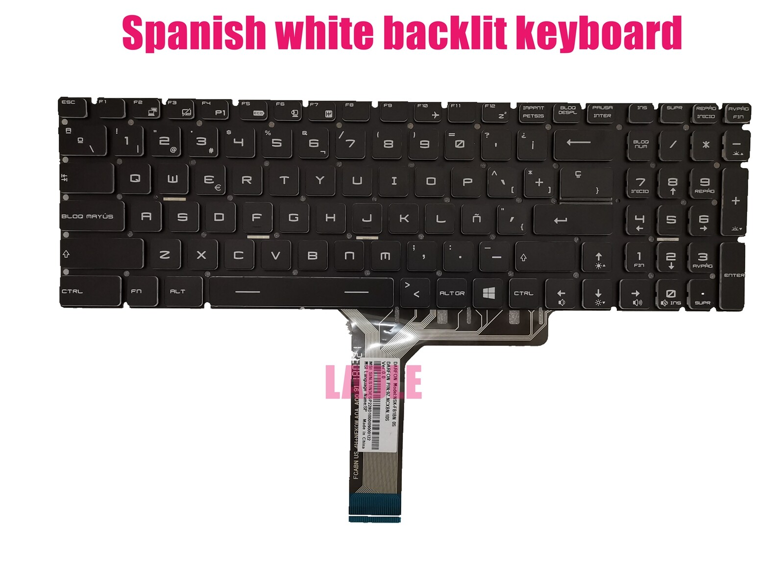 Spansih White Backlit Keyboard for MSI GE62 2QC/2QL(MS-16J2)/GE72 2QL ...
