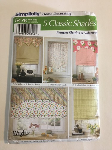 Roman Shade Valence Pattern One Size Simplicity 5476 Uncut Classic ...