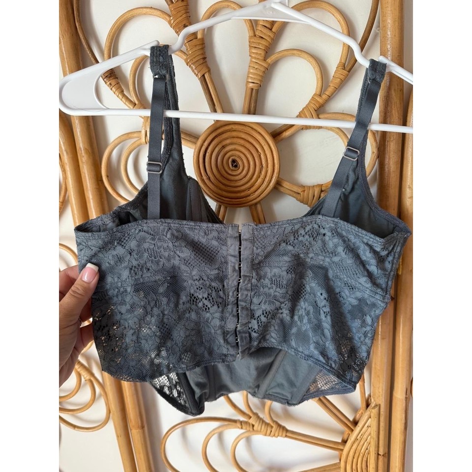 Gilly Hicks Bralette Bra Womens Size L Grey Blue Lace Adjustable ...