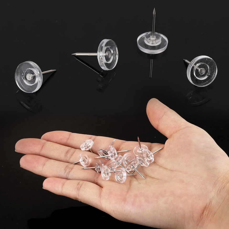 300 Pcs Clear Thumb Tacks Pins Clear Flat Head Thumb Tacks Thumb Tack ...