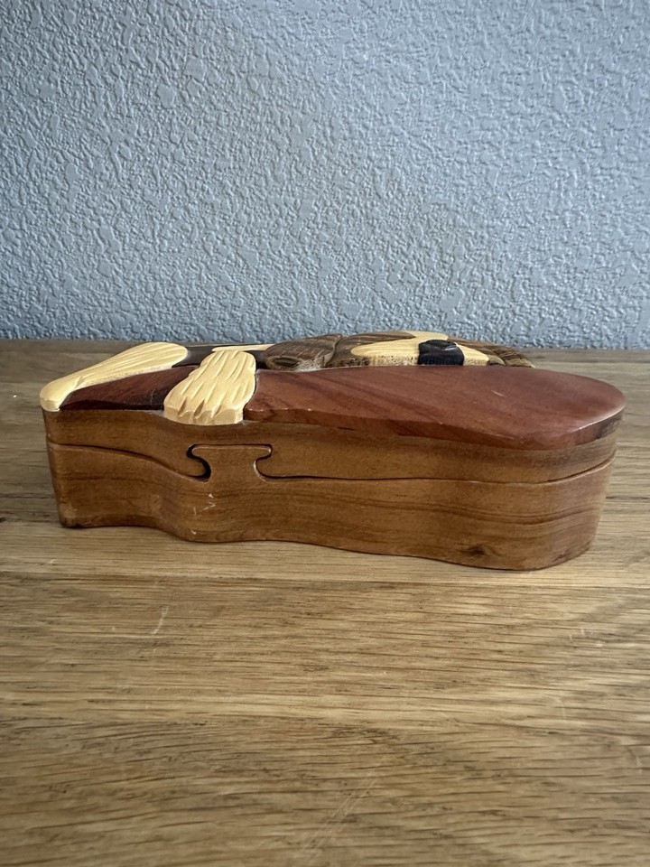 Vintage Wooden Dog Puzzle Box with Secret Compartment | eBay