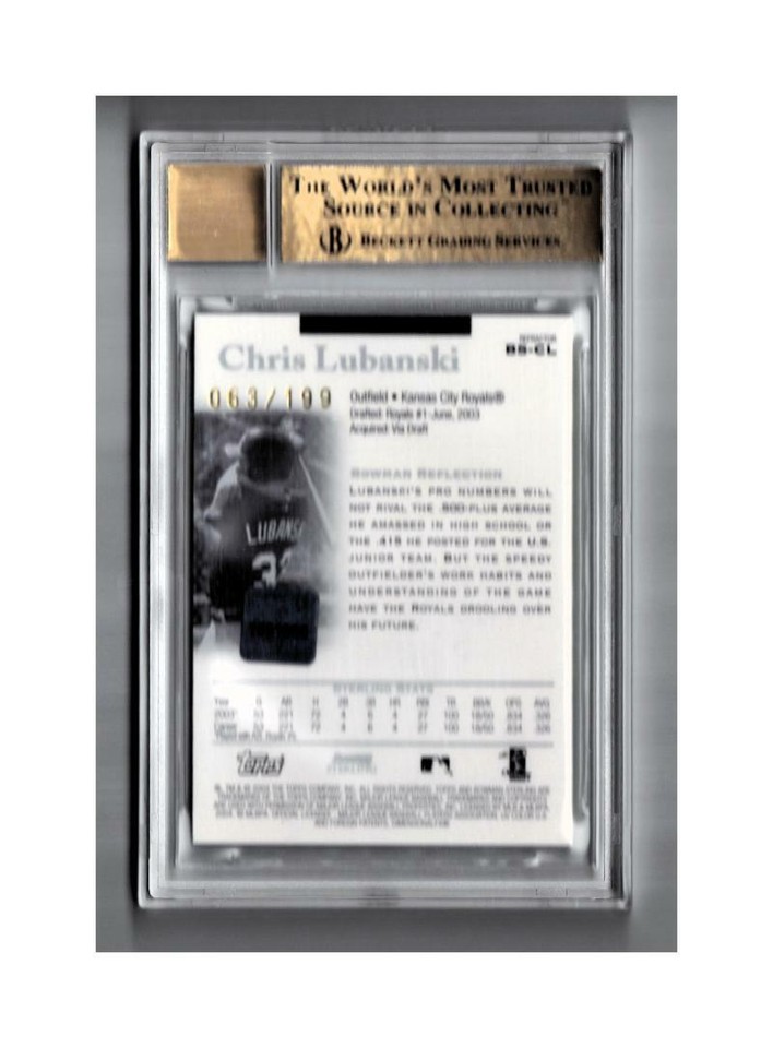 2004 Bowman Sterling Refractors #CL Chris Lubanski Bat BGS 9.5 #'d 63/ ...