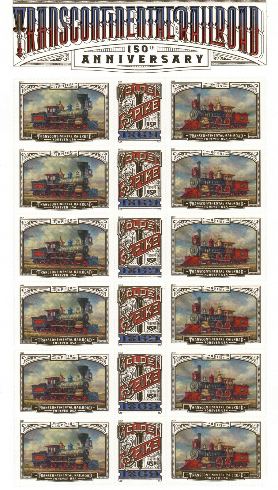 TRANSCONTINENTAL RAILROAD 150TH ANNIVERSARY STAMP SHEET -- #5378-#5380 ...