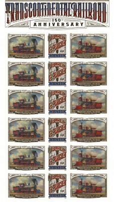 TRANSCONTINENTAL RAILROAD 150TH ANNIVERSARY STAMP SHEET -- #5378-#5380 ...