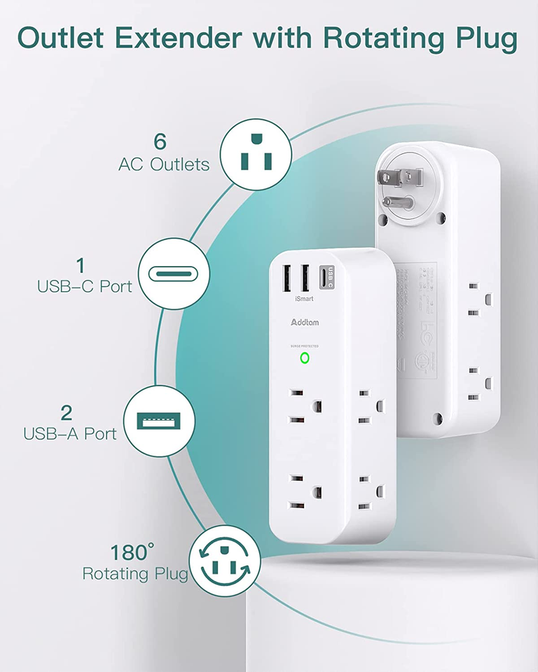 Surge Protector - Outlet Extender with Rotating and Multi Plug with 6 ...